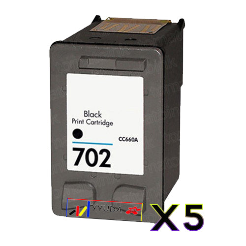 5 x Compatible HP 702 Black Inkjet Cartridge CC660AA| YYUDA
