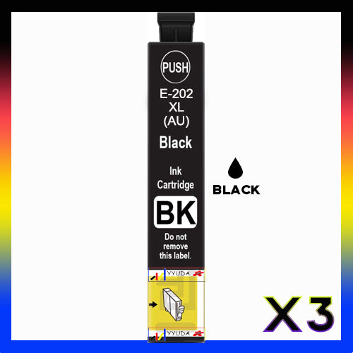 3 x Compatible Epson 202XL High Yield Black Ink Cartridge C13T02P192| YYUDA